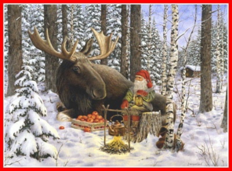 Julbonad: Tomten och älgen rast i skogen Bergerlind